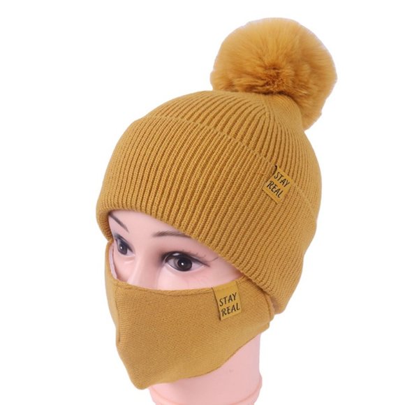 threadjourney | Accessories | Toque Beanie Face Mask Set With Pompom ...